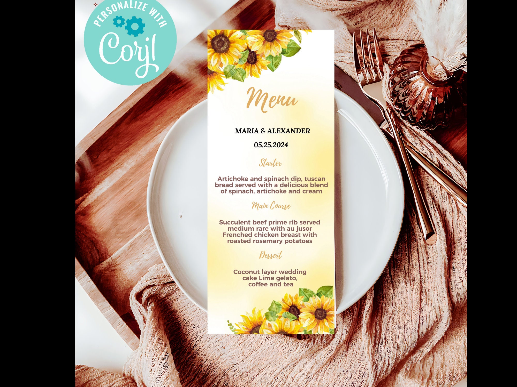 Sunflower Menu Template, Wedding Anniversary Menu, Gold Anniversary ...