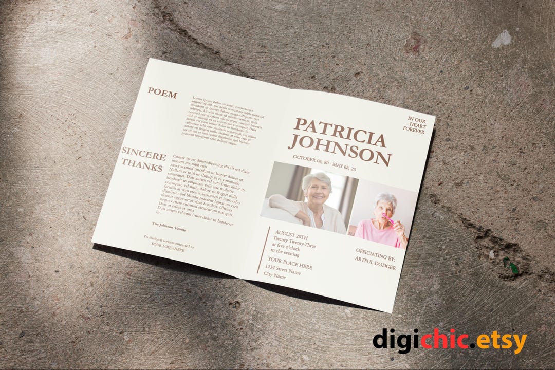 Elegant Maroon Funeral Program Template, Printable Memorial Service ...