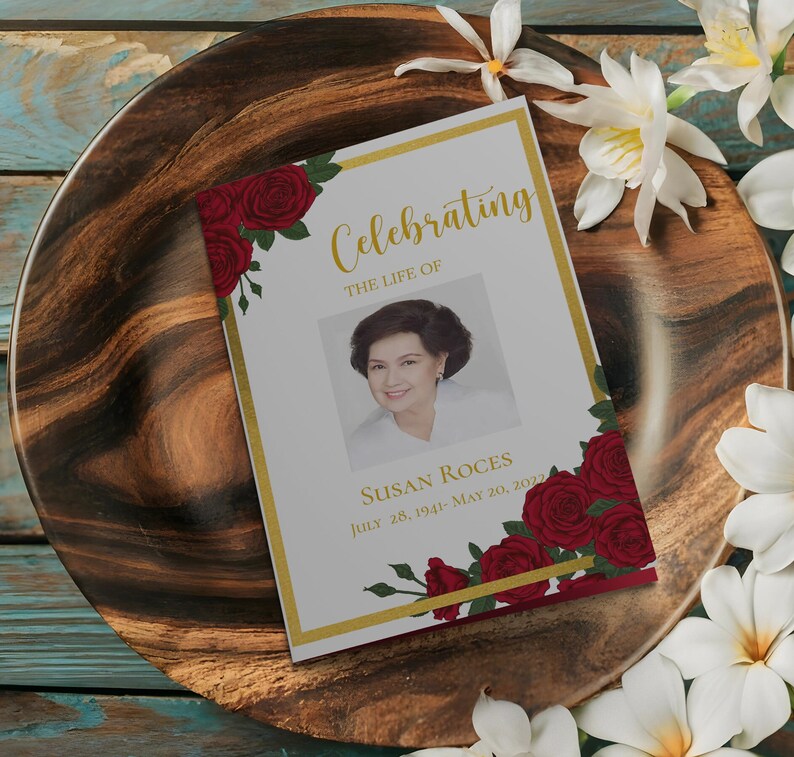 Red Roses Funeral Program for Women Roses Funeral Program With Red ...