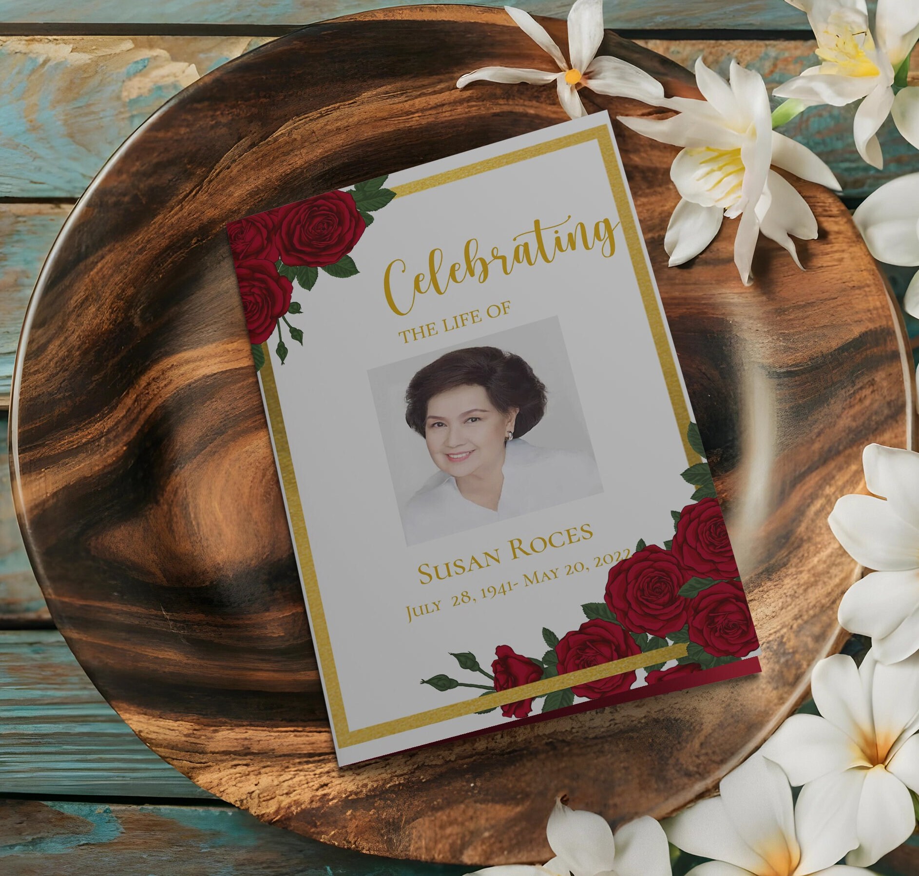Red Roses Funeral Program for Women Roses Funeral Program With Red ...