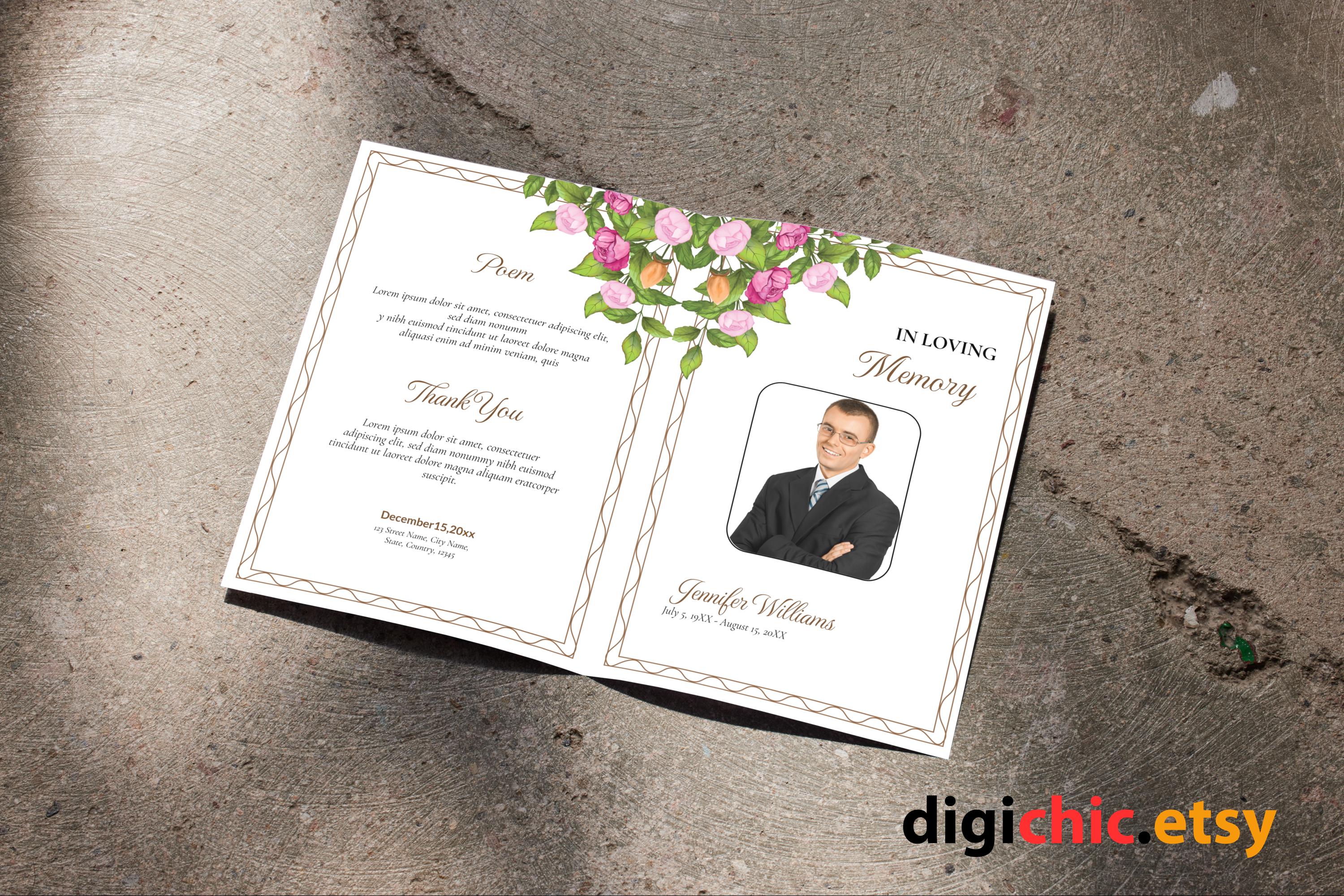 Floral Funeral Program Template, Elegant Memorial Service Pamphlet ...
