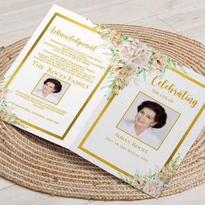Editable White Floral Geometric Funeral Program Template Celebrating ...