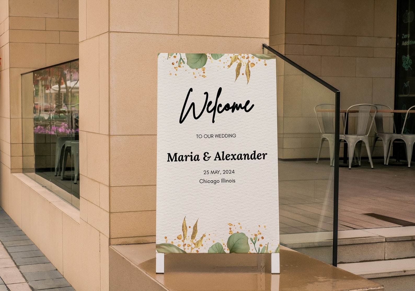 Printable Green and Gold Wedding Welcome Sign - Green Leaf & Gold ...
