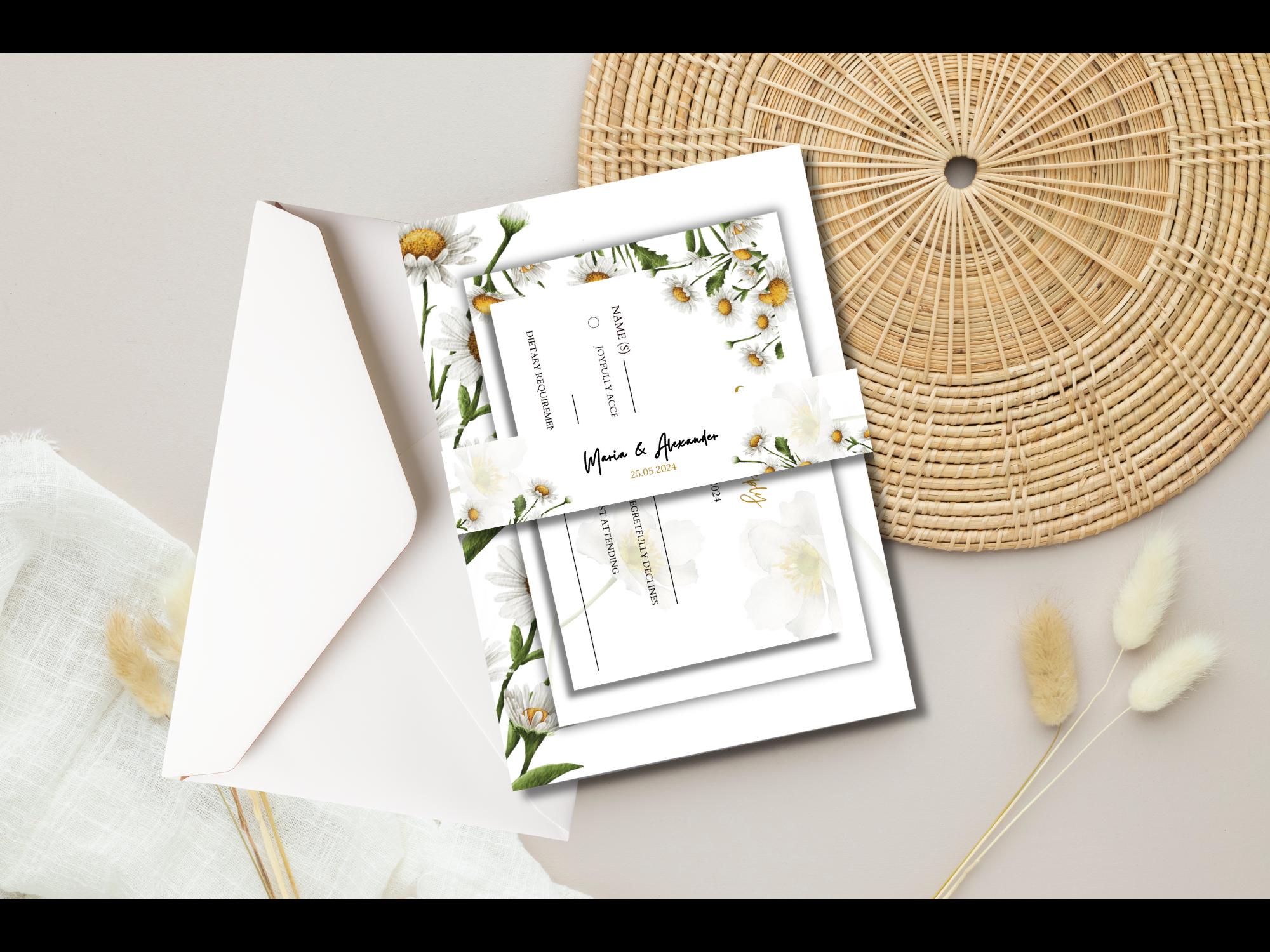 Daisy Modern Wedding Invitation Belly Band, Floral Invitation Band ...