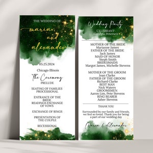 Emerald Watercolor Wedding Program Template Printable Hunter Green ...