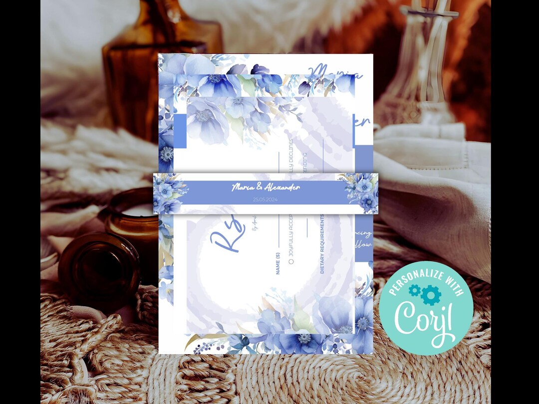 Blue Poppy Belly Band Template, Floral Light Steel Blue DIY Belly Band ...