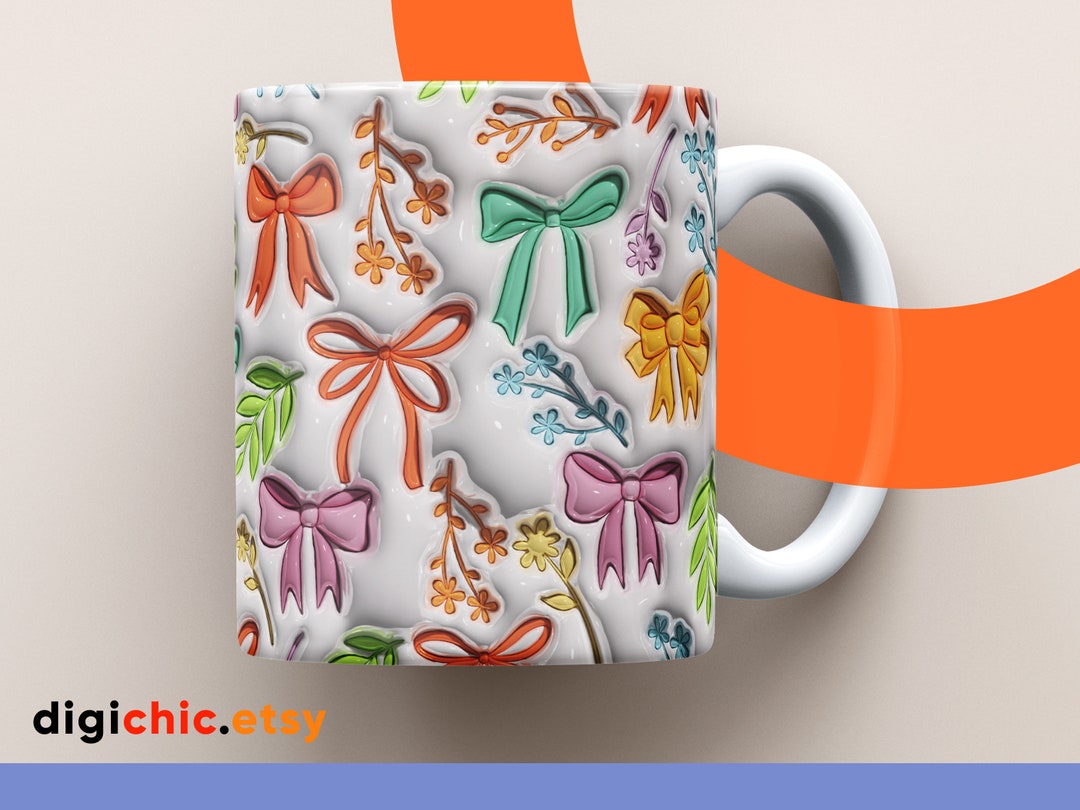 3D Inflated Ribbon Bows Mug Wrap Design, 3d Puffy Tied Ribbon ...