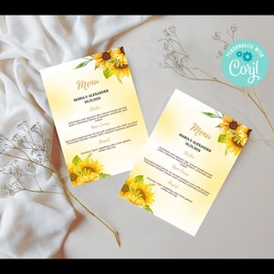 Sunflower Menu Template, Wedding Anniversary Menu, Gold Anniversary ...