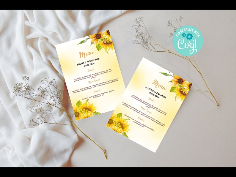Sunflower Menu Template, Wedding Anniversary Menu, Gold Anniversary ...