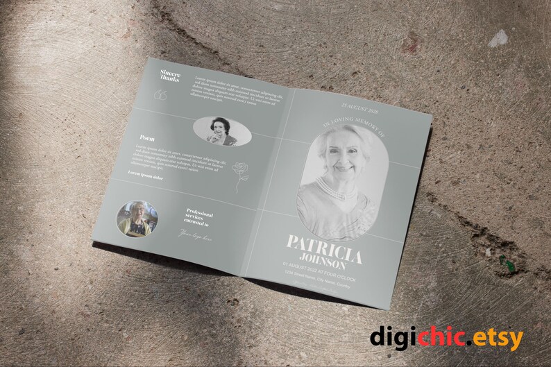 Simple Classic Funeral Program Template 5x7, Elegant Memorial Service ...