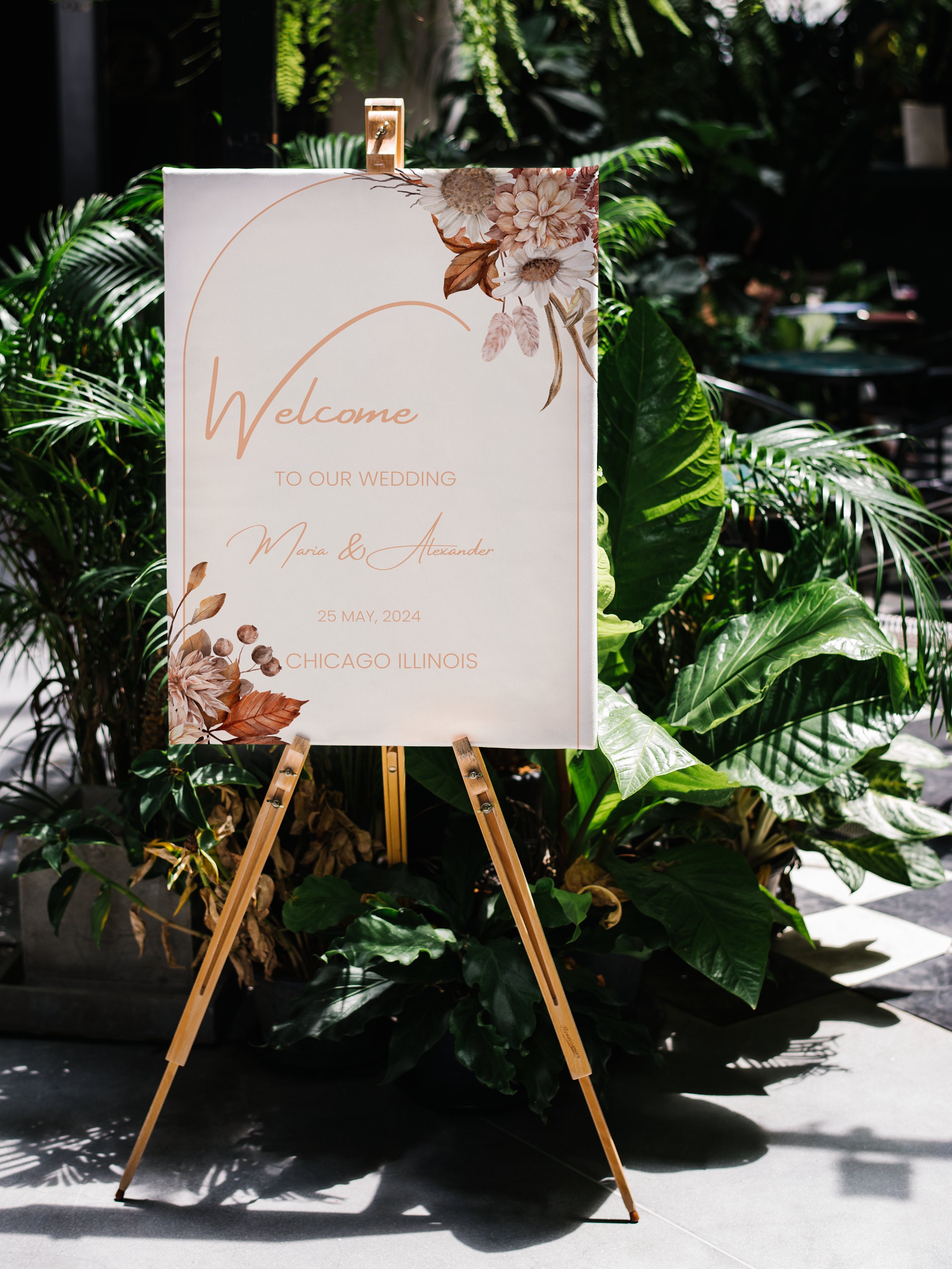 Boho Pampas Wedding Welcome Sign Template, Printable Dried Flowers Sign ...