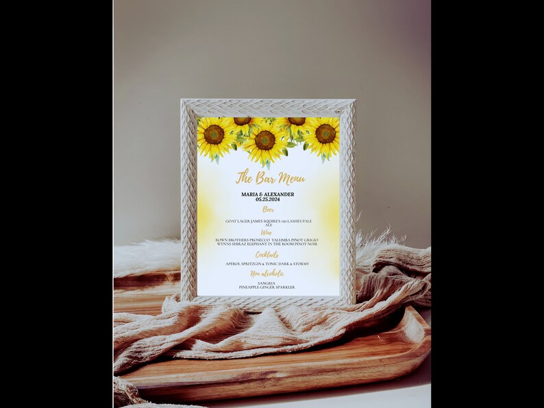 SUNFLOWER Bar Menu Sign Template Download, the Bar Sign, Bar Menu ...