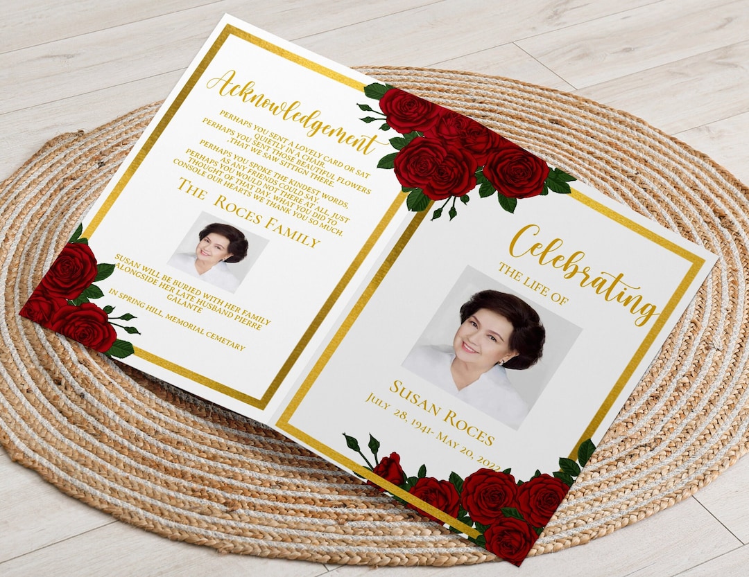 Red Roses Funeral Program for Women Roses Funeral Program With Red ...