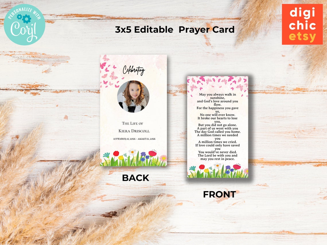 Editable Funeral Prayer Card Template, Printable Memorial Prayer Card ...