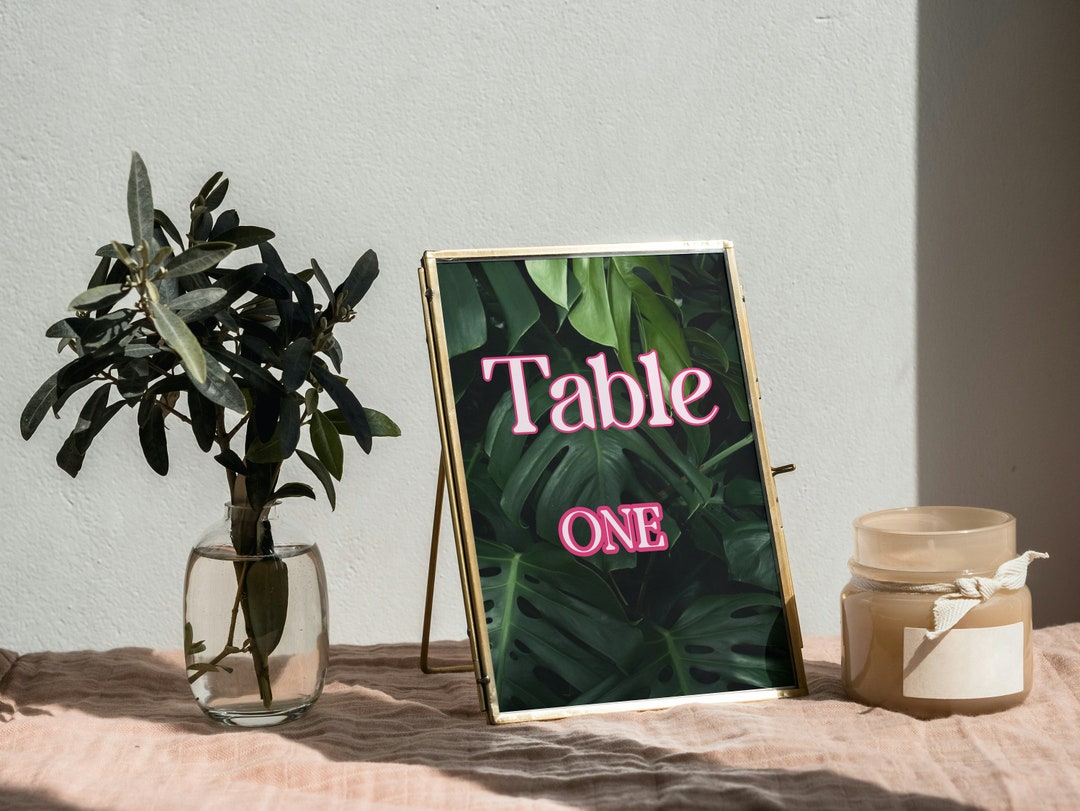 Neon Tropical Table Number Template, Printable Destination Beach ...
