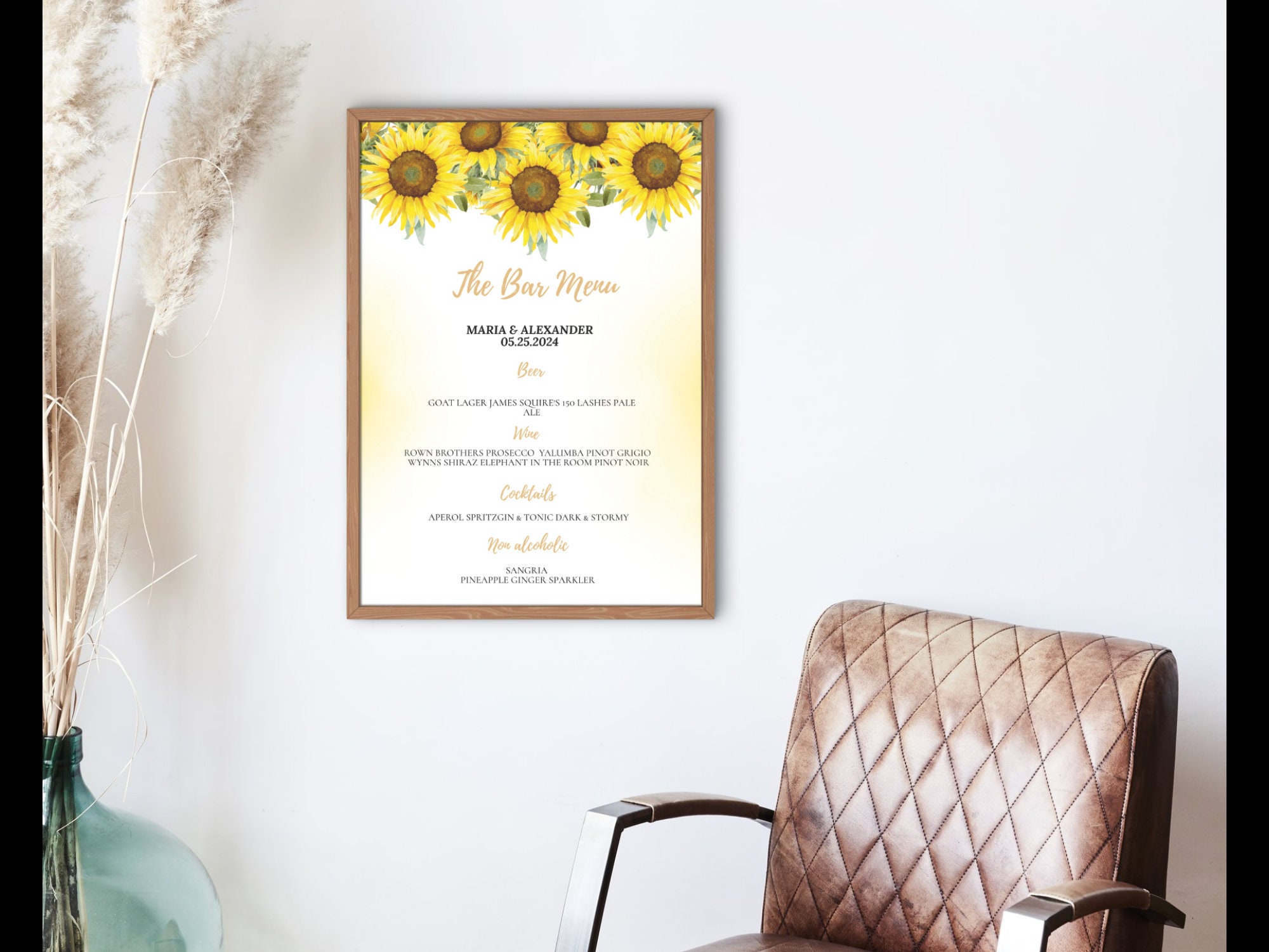 Sunflower Bar Menu Sign Template | Printable Drinks Sign | Editable ...