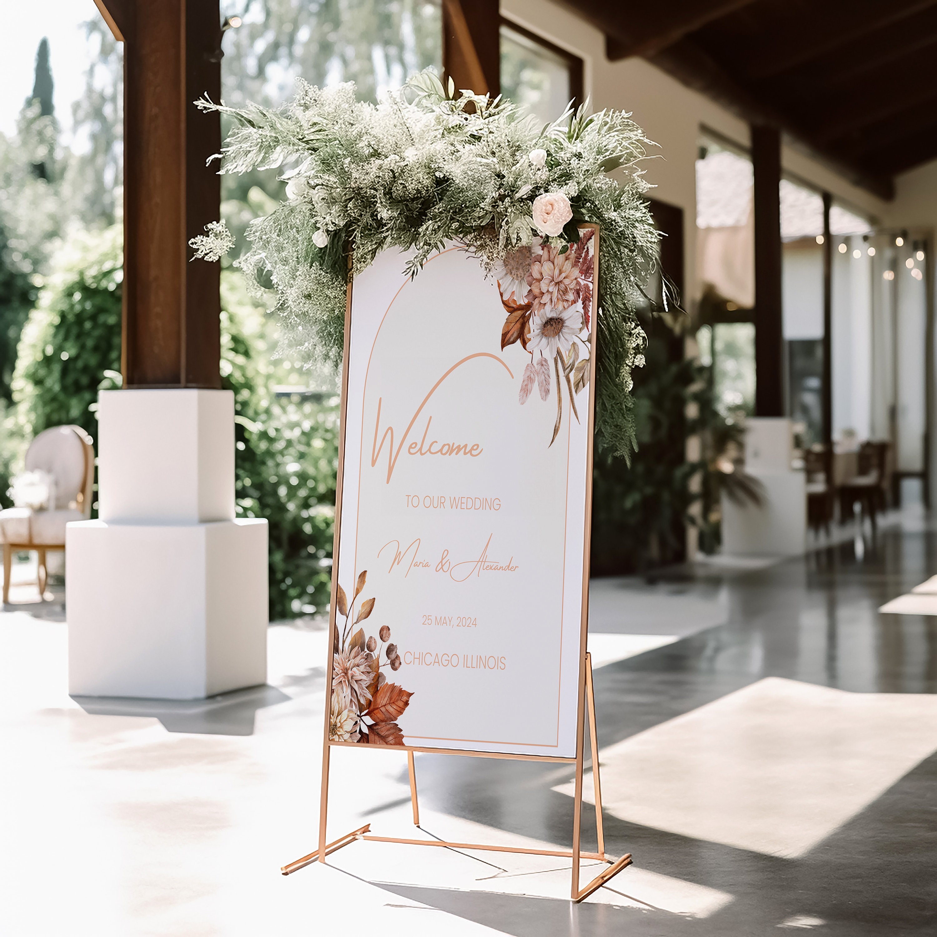 Boho Pampas Wedding Welcome Sign Template, Printable Dried Flowers Sign ...