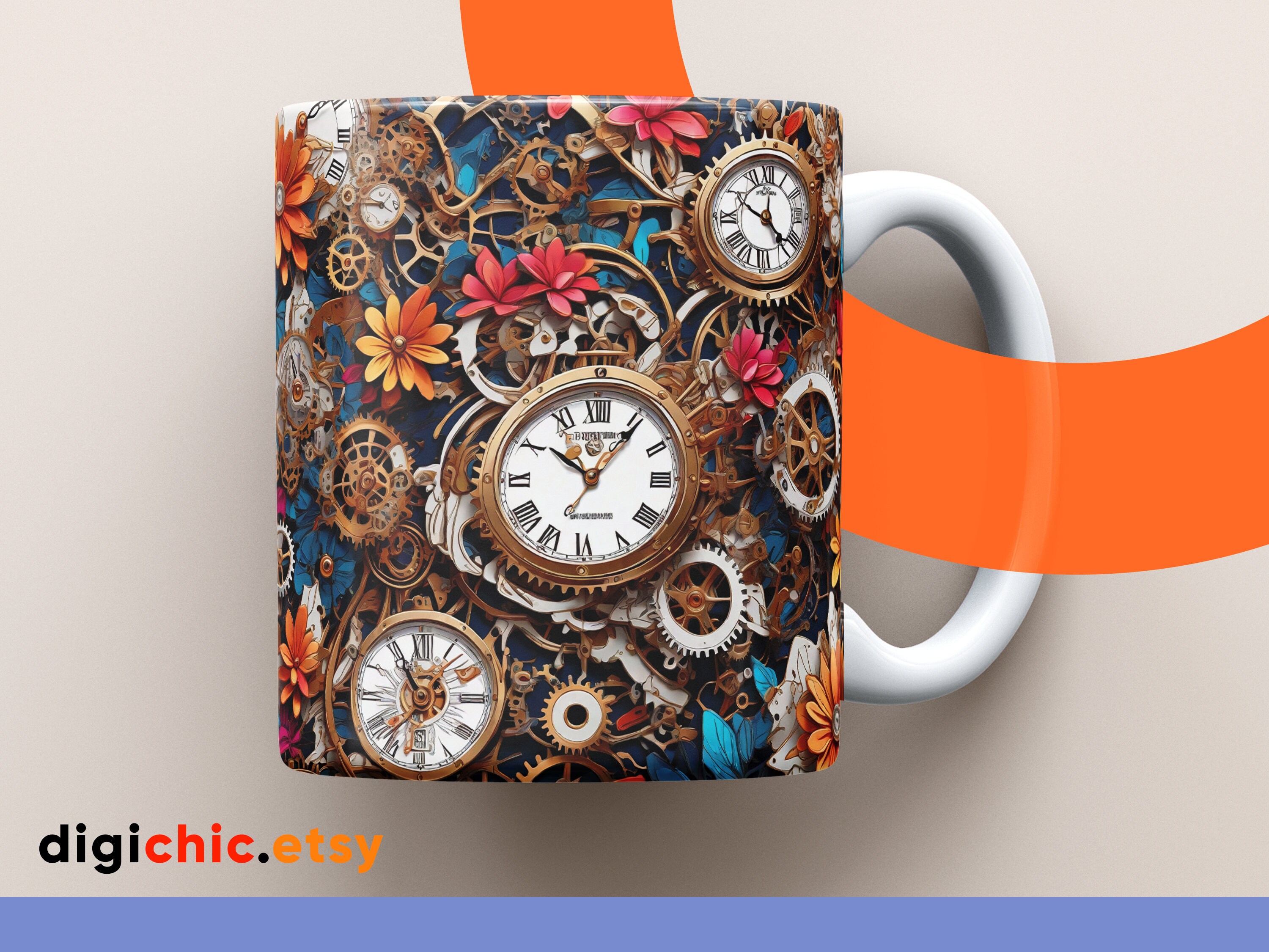 3D Steampunk Coffee Mug Wrap, Steampunk Digital Gears, Coffee Mug ...