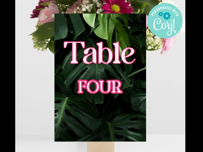 Neon Tropical Table Number Template, Printable Destination Beach ...