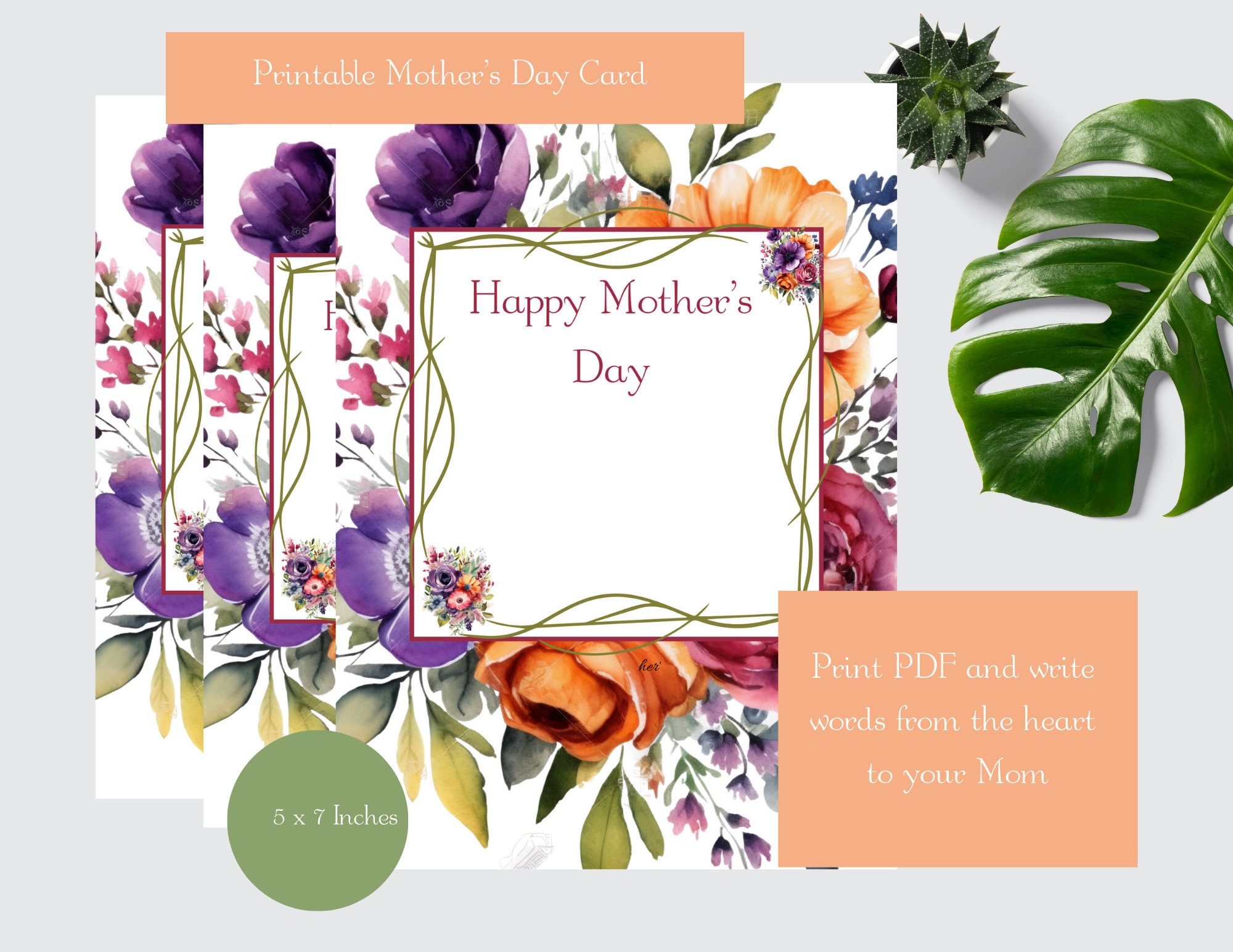 Editable Printable Mother's Day Card | Floral Digital Card Design ...