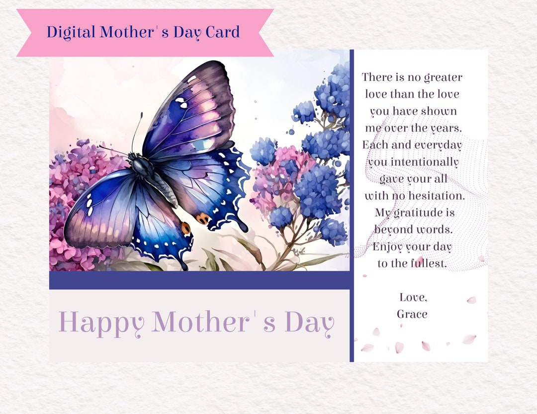 Digital Mother's Day Card| Butterfly Mother's Day Card| Editable ...