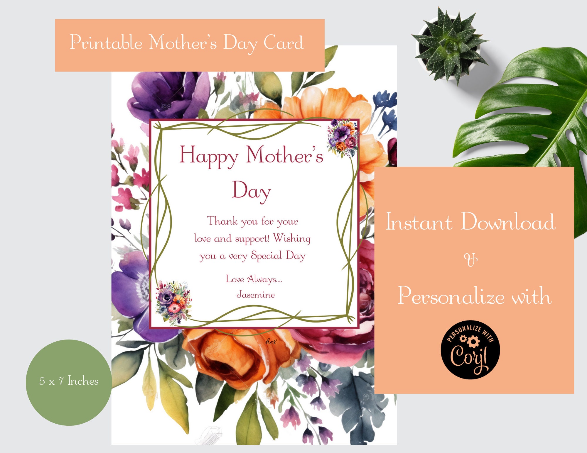 Editable Printable Mother S Day Card Floral Digital Card Design