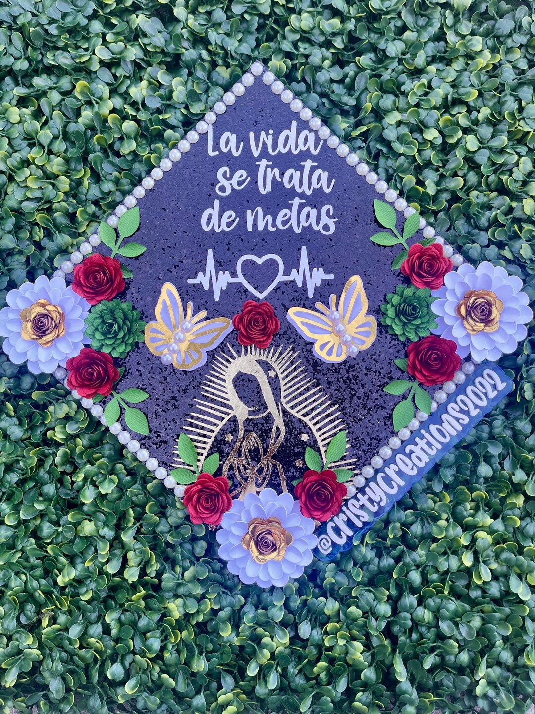 Custom Graduation Cap Topper, Virgen De Guadalupe, Personalized, Flower ...