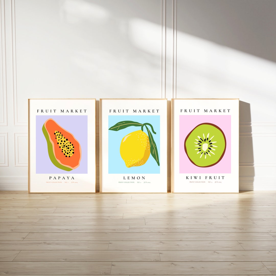 Fruit Market Bold Graphics, Colourful Digital Prints Set of 3, Gallery ...