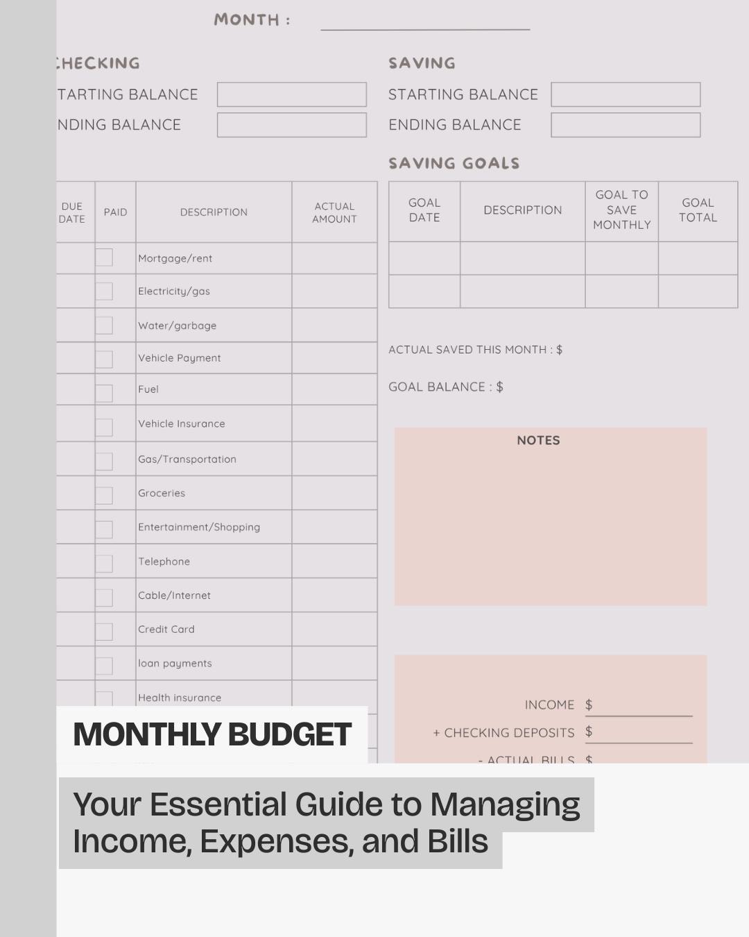 Printable Budget Planner PDF – Monthly Income & Expense Tracker, Bill ...