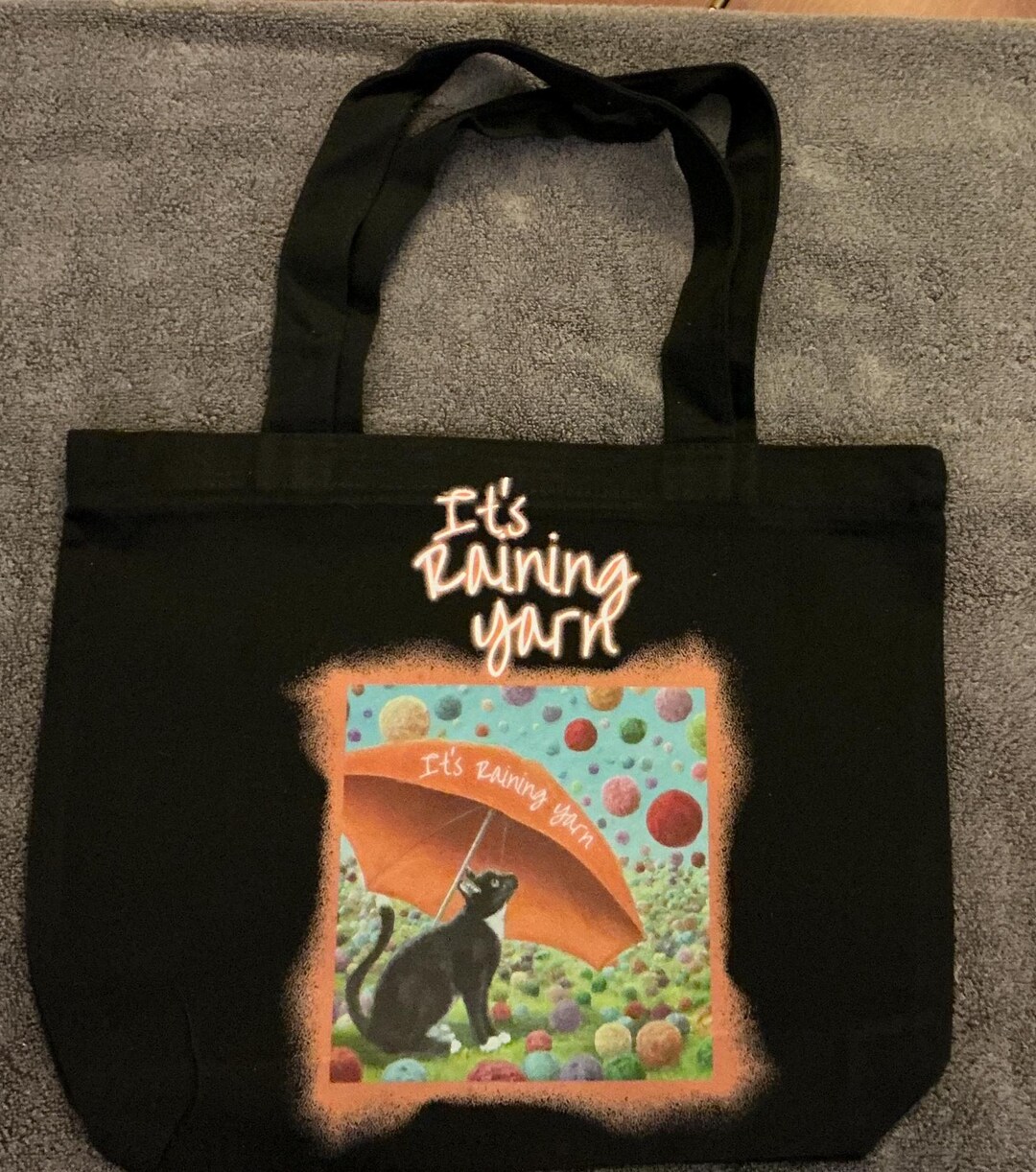 Printed Large Black Canvas Tote Bag It’s Raining Yarn - Etsy