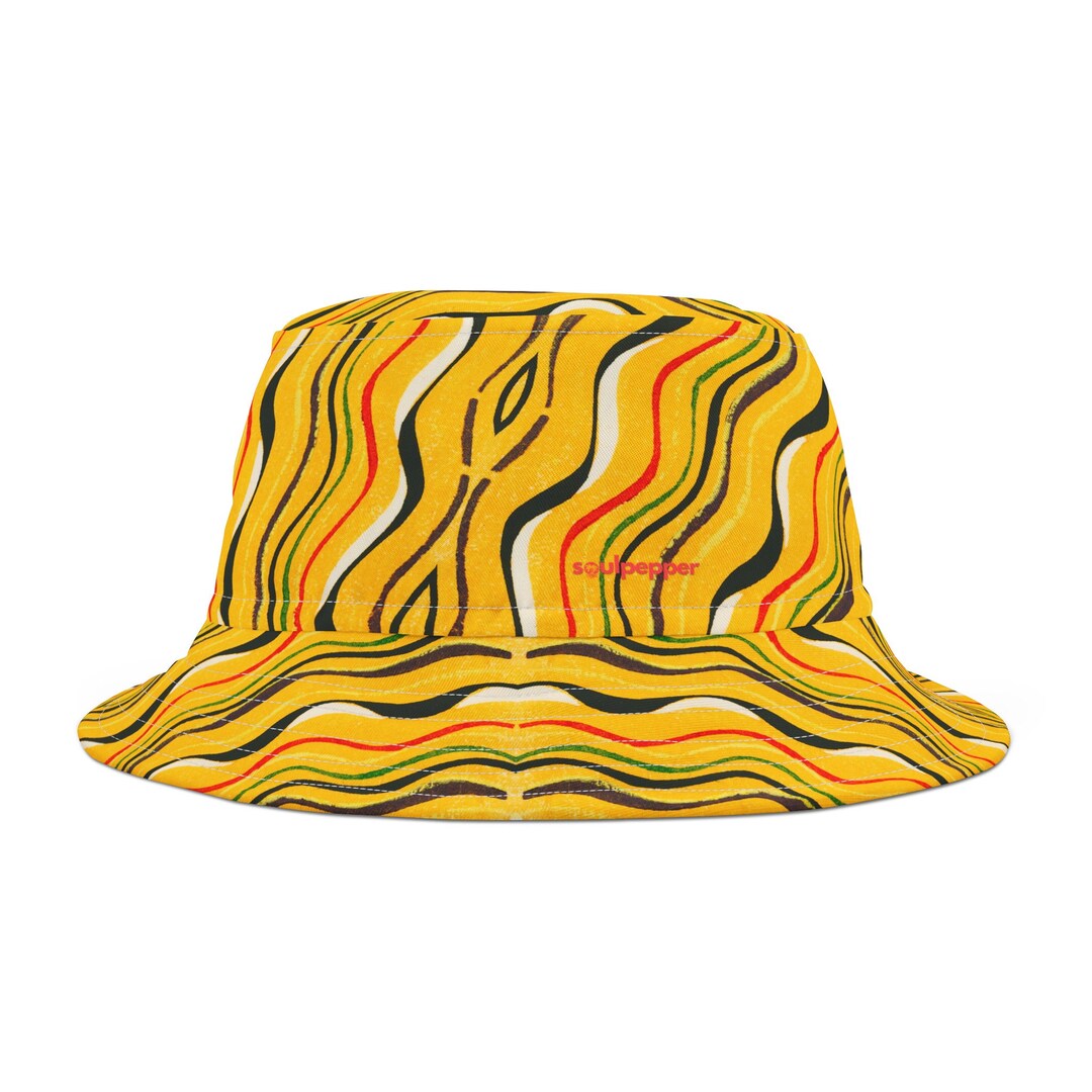 Artistic Woodblock Bucket Hat by Furuya Korin, Vibrant Japanese Textile ...
