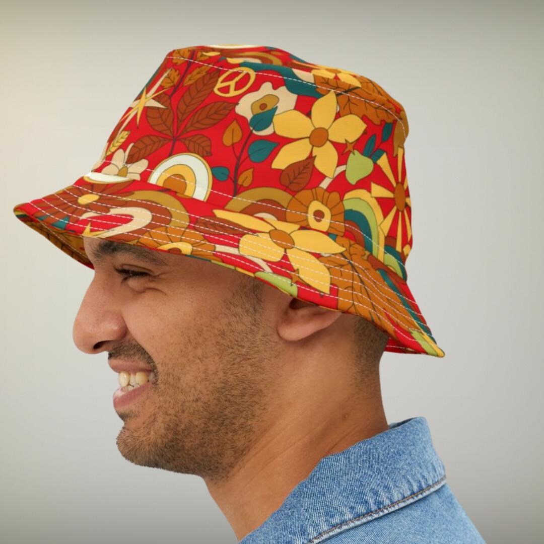 Floral Hippie Bucket Hat - Vibrant 70s Style - Etsy