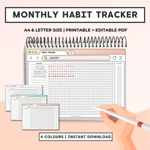 Monthly Habit Tracker Printable, Daily Routine Tracker, Habit Building ...