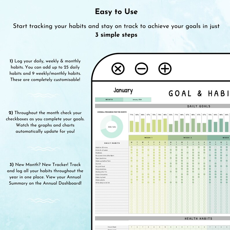 Habit Tracker Spreadsheet, Google Sheets Template, Daily, Weekly ...