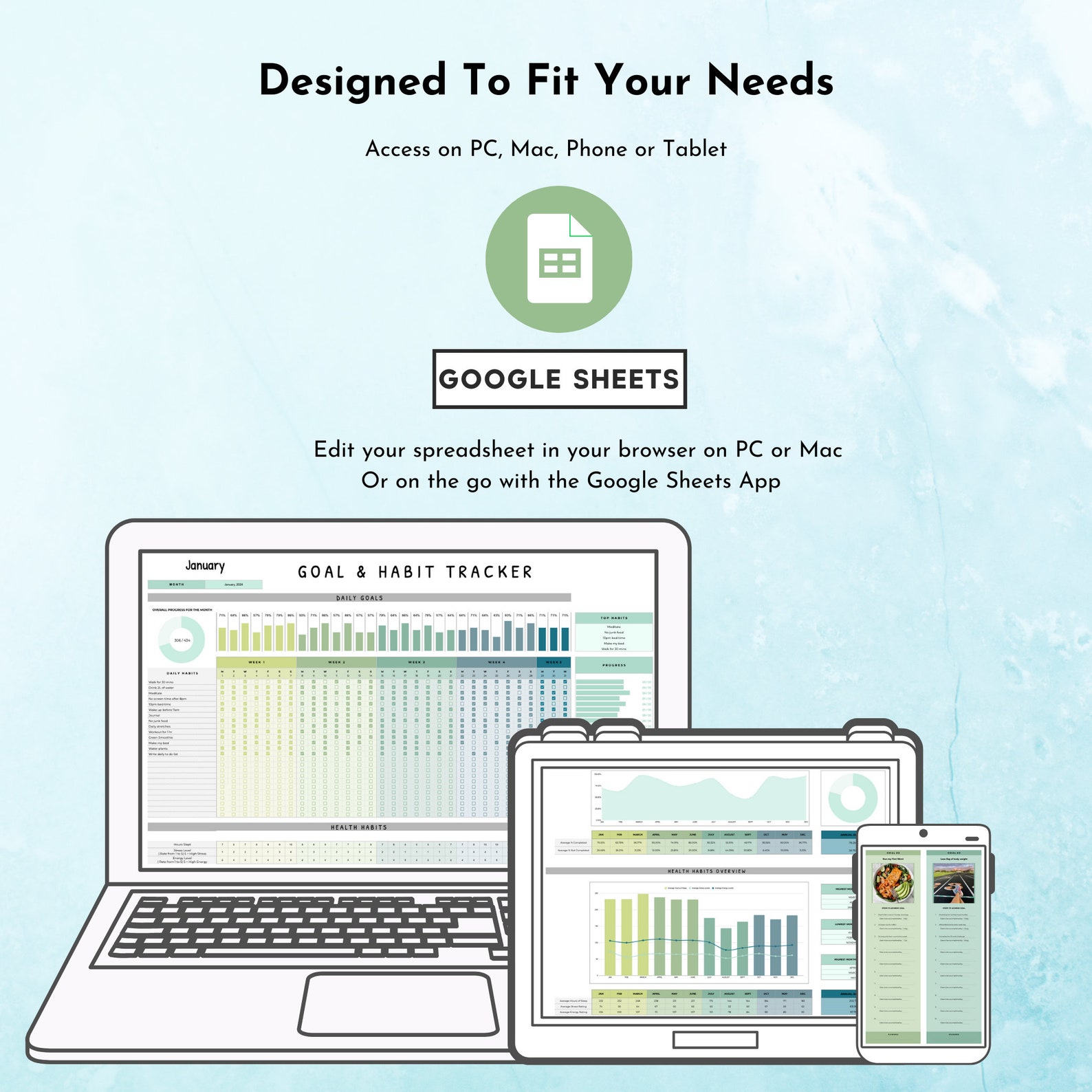Habit Tracker Spreadsheet, Google Sheets Template, Daily, Weekly ...