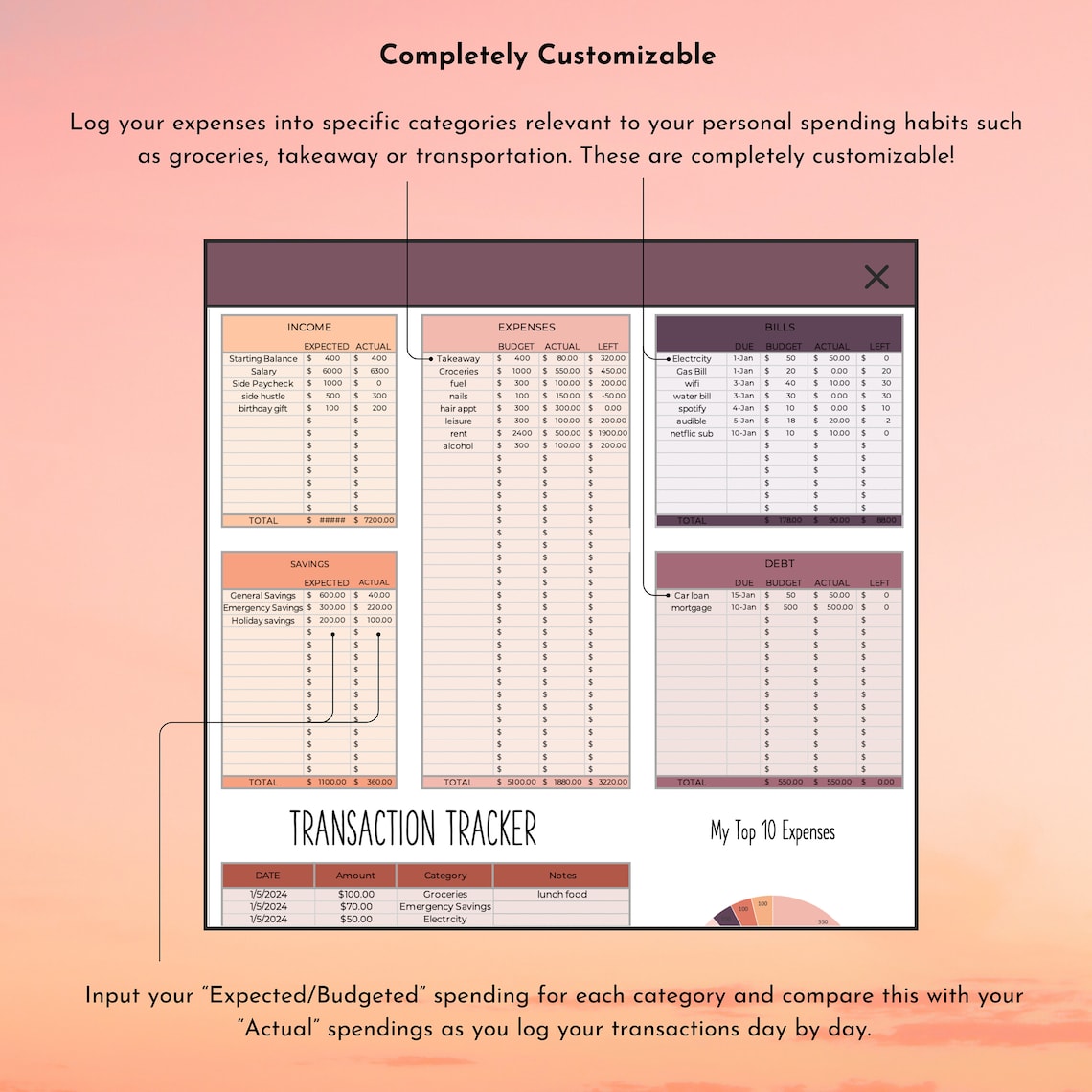Simple Budget for Beginners, Excel Spreadsheet Template, Paycheck ...