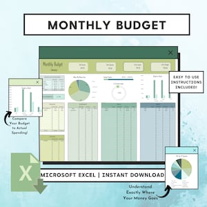 Monthly Budget Template, Beginner Excel Spreadsheet, Colorful Financial ...