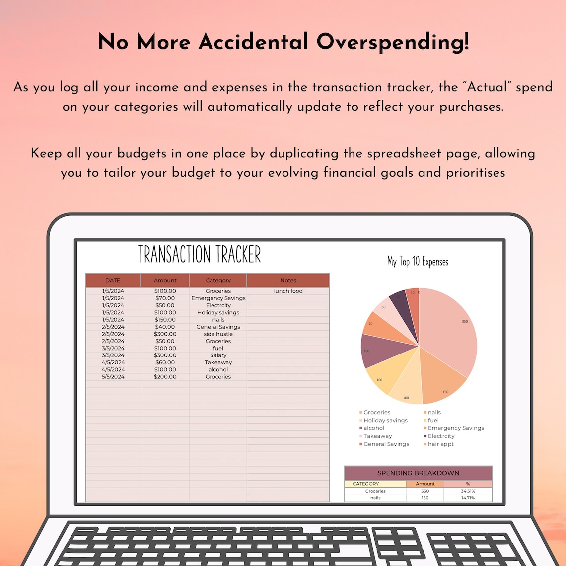 Simple Budget for Beginners, Excel Spreadsheet Template, Paycheck ...