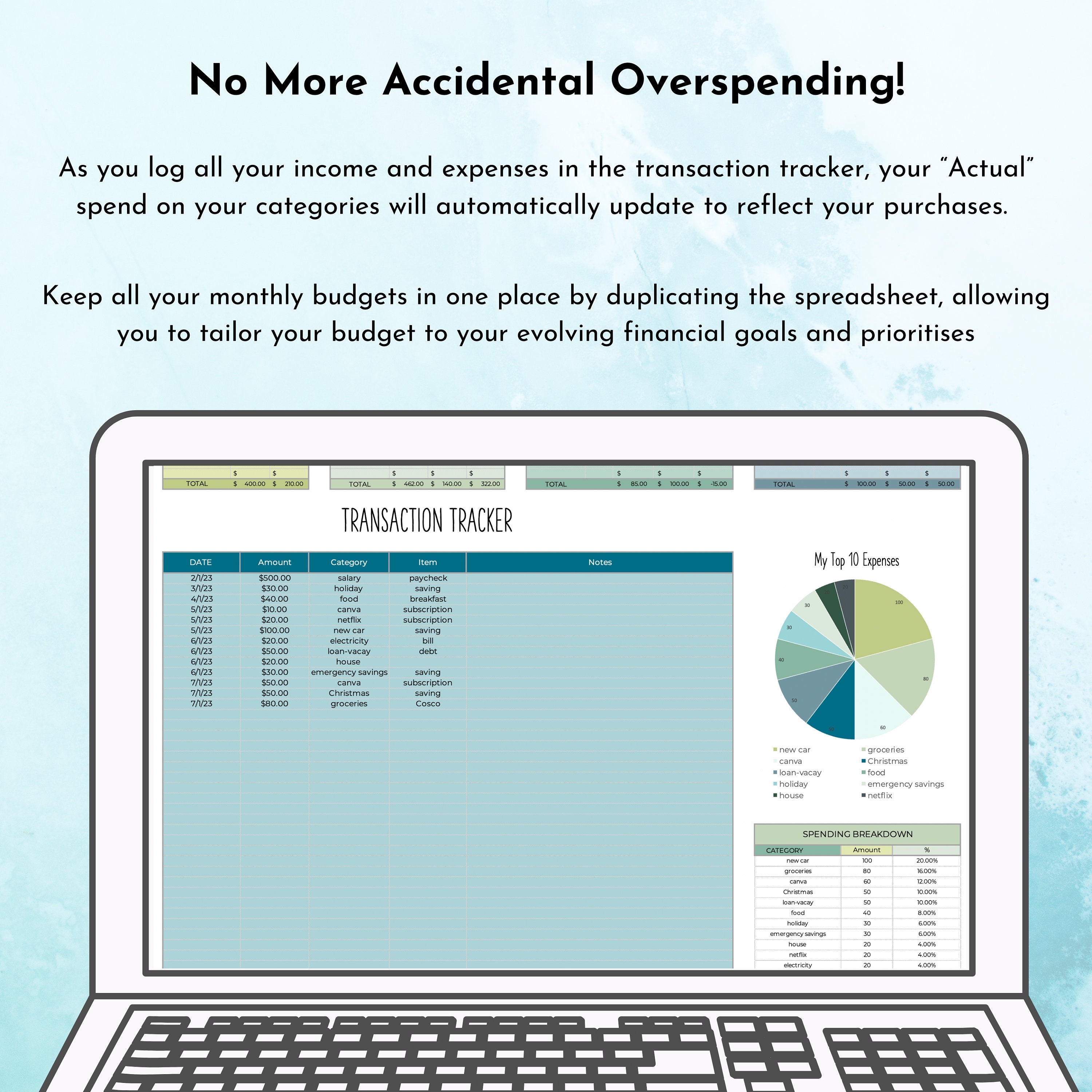 Monthly Budget Template, Beginner Excel Spreadsheet, Colorful Financial ...