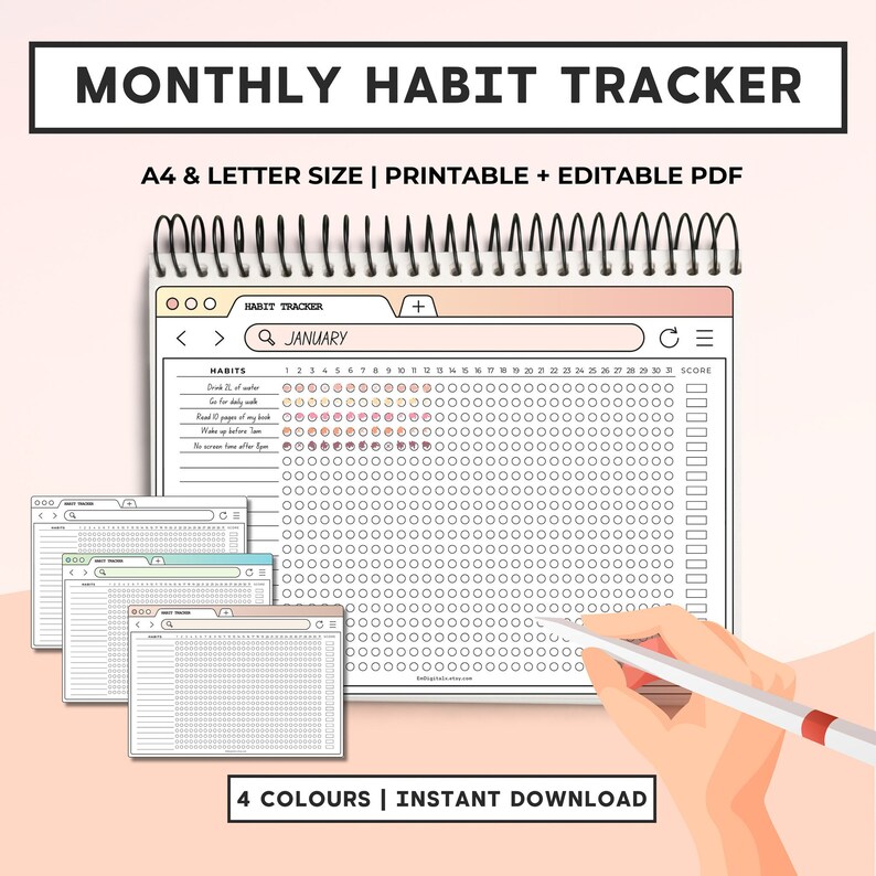 Monthly Habit Tracker Printable, Daily Routine Tracker, Habit Building ...