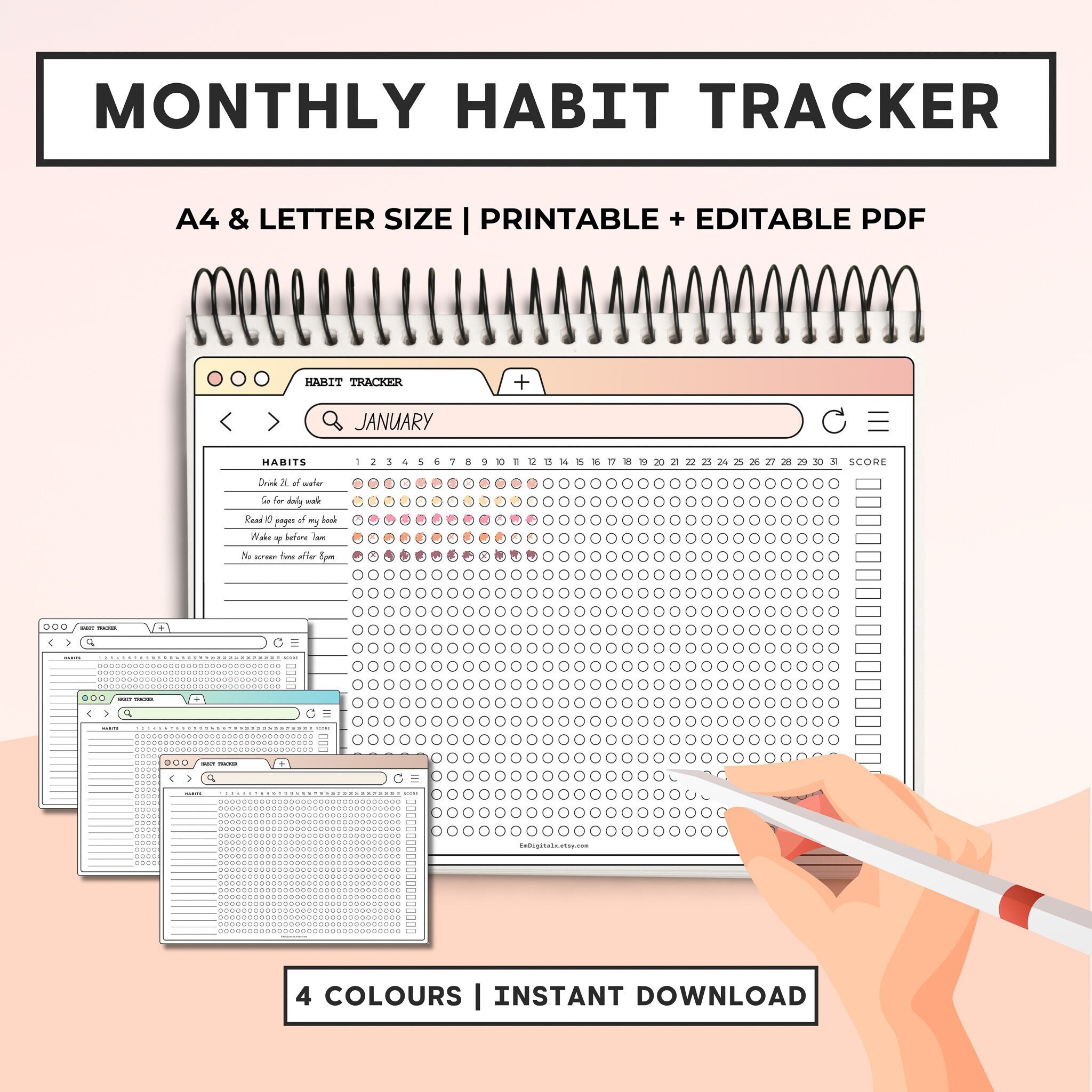 Monthly Habit Tracker Printable, Daily Routine Tracker, Habit Building ...
