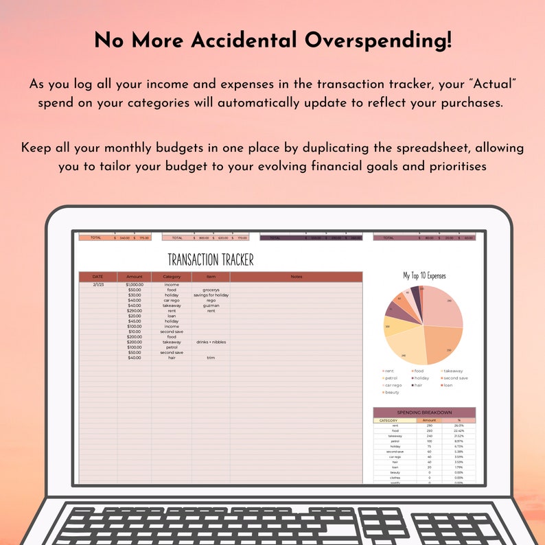 Monthly Budget Template, Beginner Excel Spreadsheet, Colorful Financial ...
