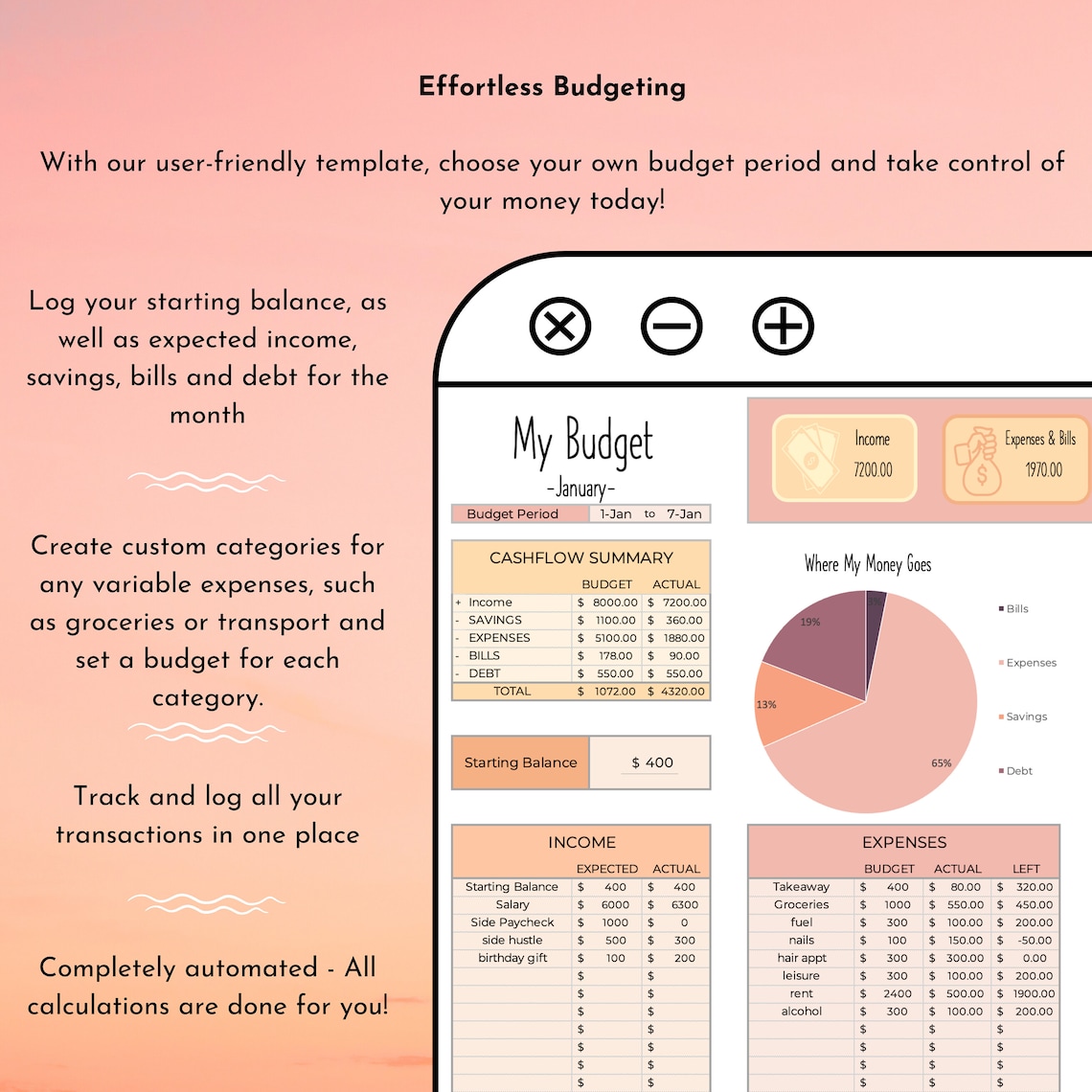 Simple Budget for Beginners, Excel Spreadsheet Template, Paycheck ...