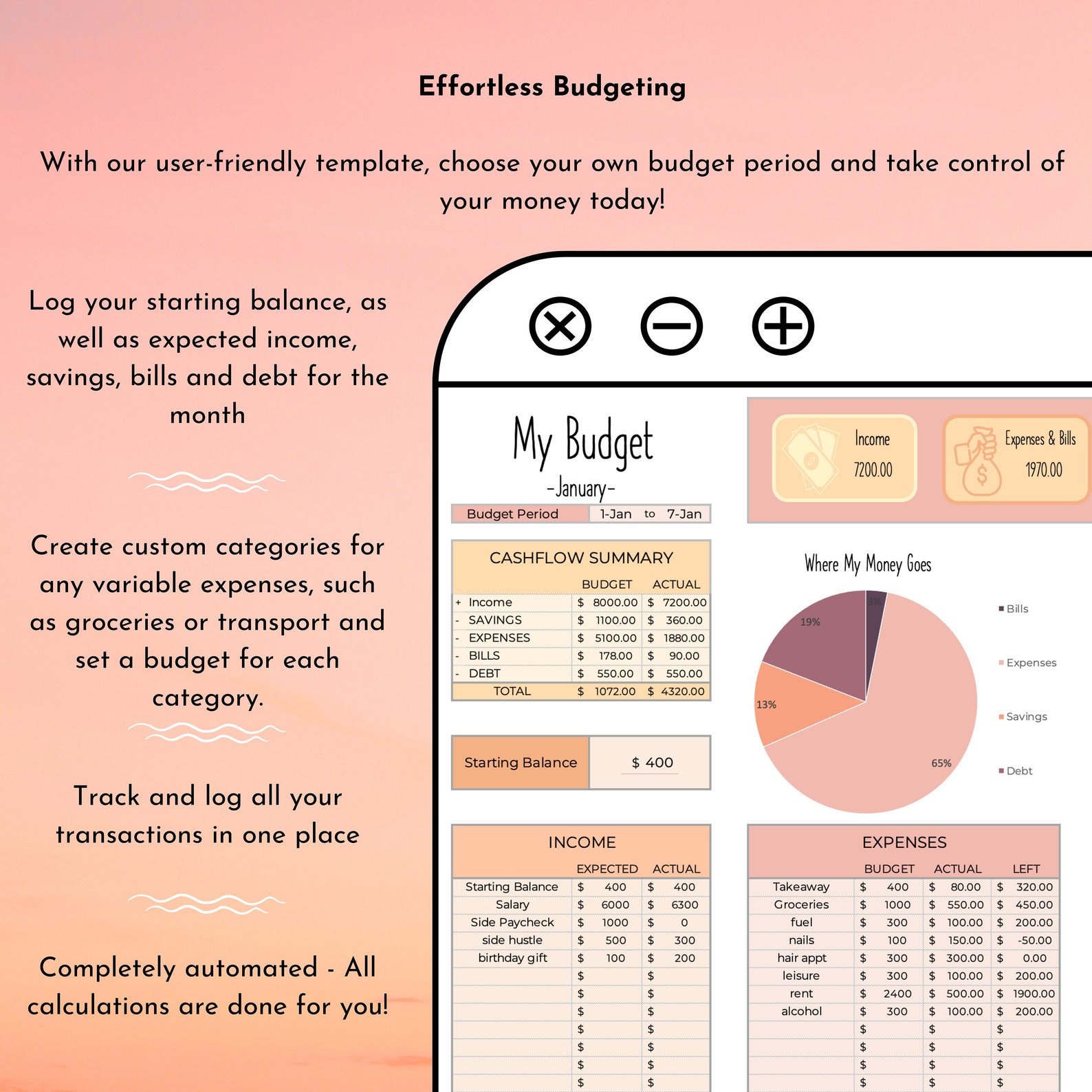 Simple Budget for Beginners, Excel Spreadsheet Template, Paycheck ...