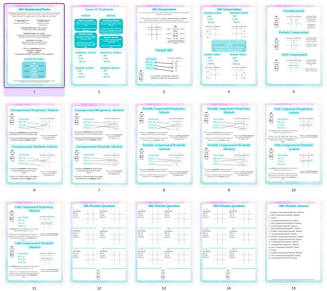 ABG Bundle, ABG Interpretation, Arterial Blood Gas Study Guide, ABG ...
