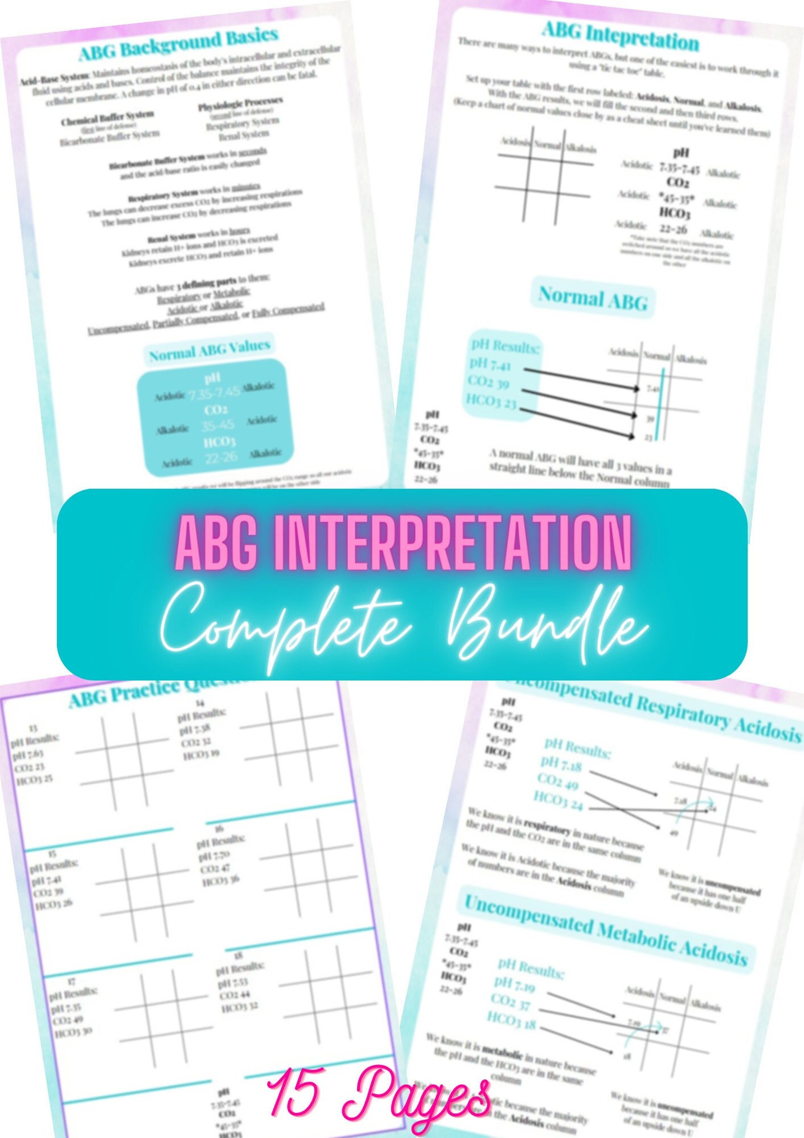ABG Bundle, ABG Interpretation, Arterial Blood Gas Study Guide, ABG ...
