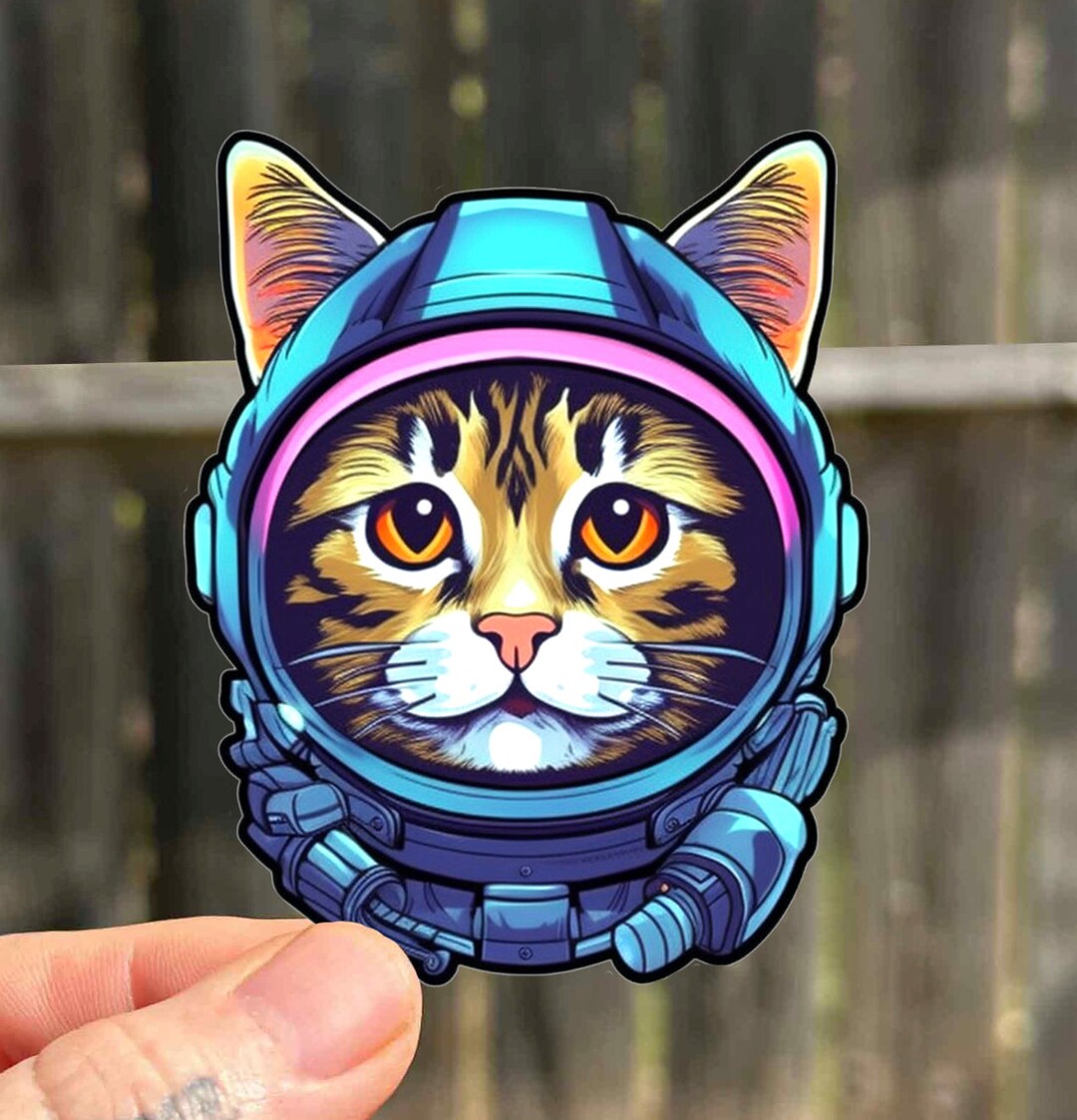 Space Cat Waterproof Sticker Gift for Her Rainbow Cat Astronaut Sticker ...