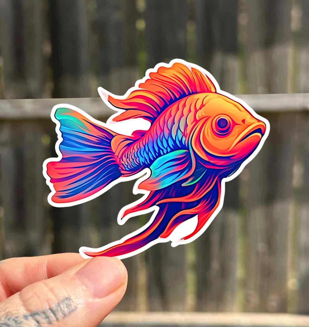 Fish Waterproof Sticker Gift Trippy Fish Sticker for Laptop Rainbow ...