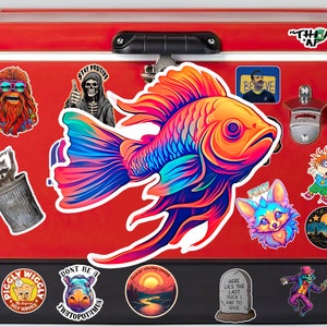 Fish Waterproof Sticker Gift Trippy Fish Sticker for Laptop Rainbow ...