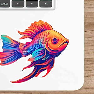 Fish Waterproof Sticker Gift Trippy Fish Sticker for Laptop Rainbow ...